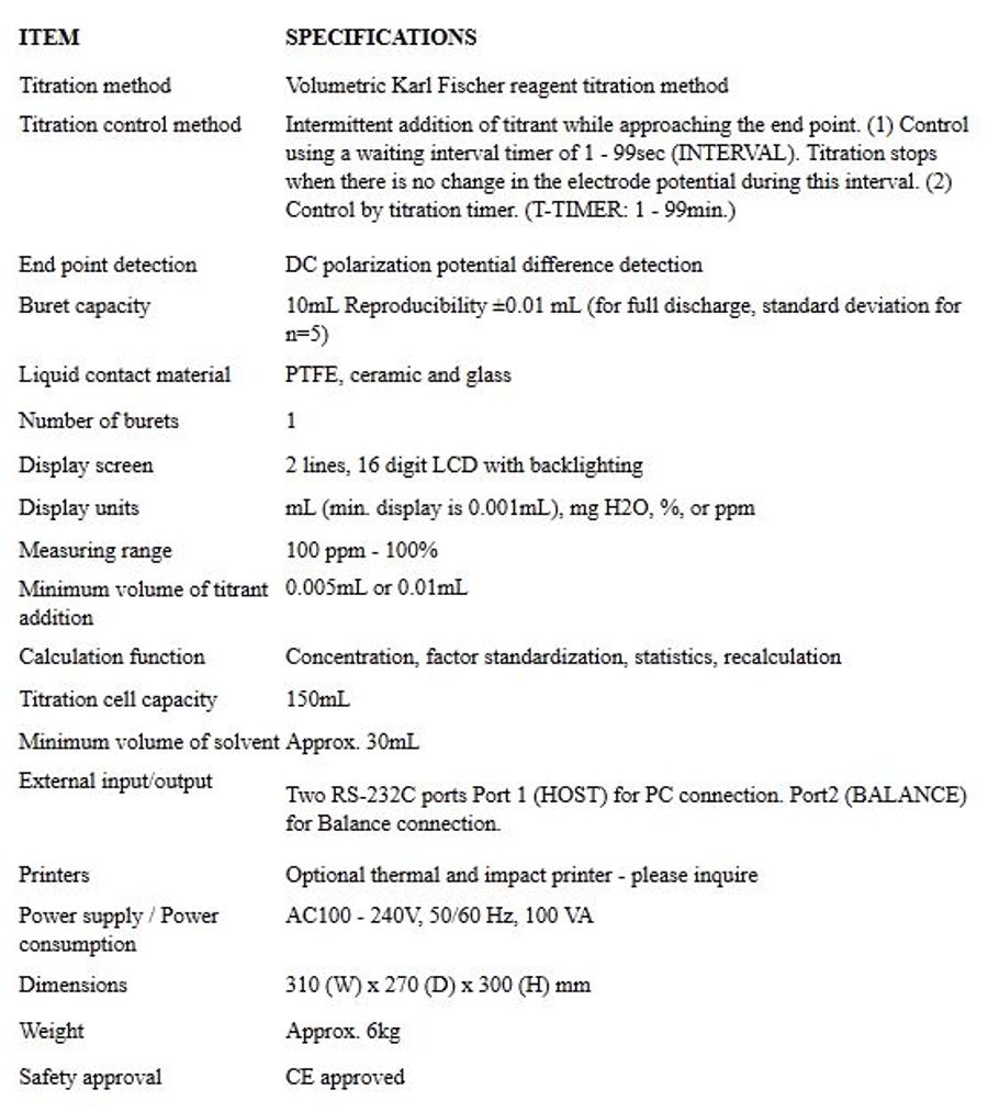 AQV-300 - Karl Fischer Volumetric Titrator - Karl Fischer ...