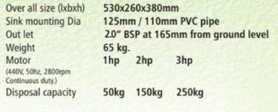 Garbodrain 2000 Series Food Waste Disposer Crusher