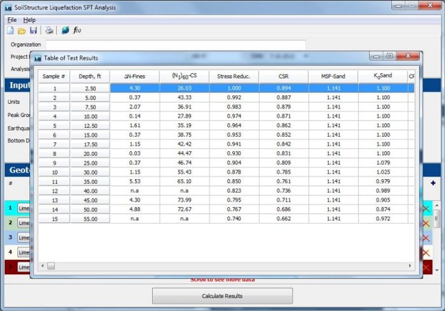 Soilstructure 3.0 Soil Liquefaction Analysis (Liquefaction SPT) Software