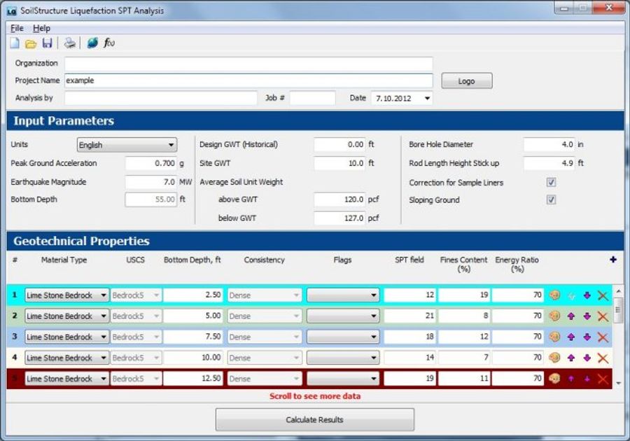 Soilstructure 3.0 Soil Liquefaction Analysis (Liquefaction SPT) Software
