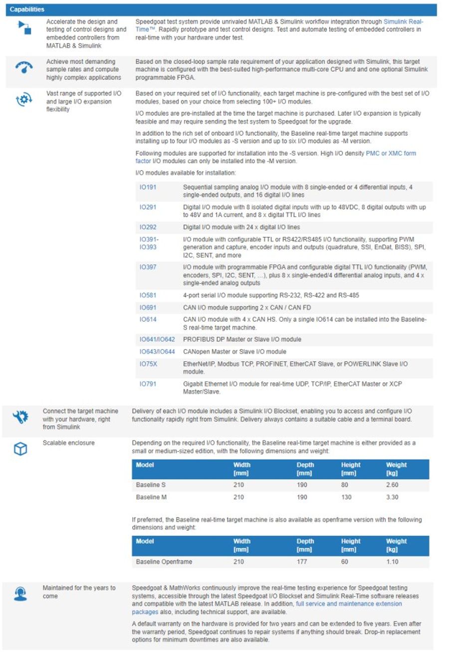 Speedgoat Baseline Real-Time Target Machine