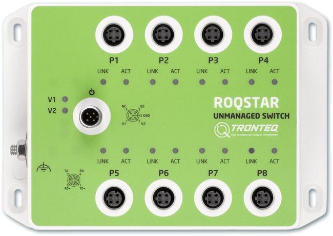 ROQSTAR 006-130-100 8-Port M12 Unmanaged Ethernet Switch